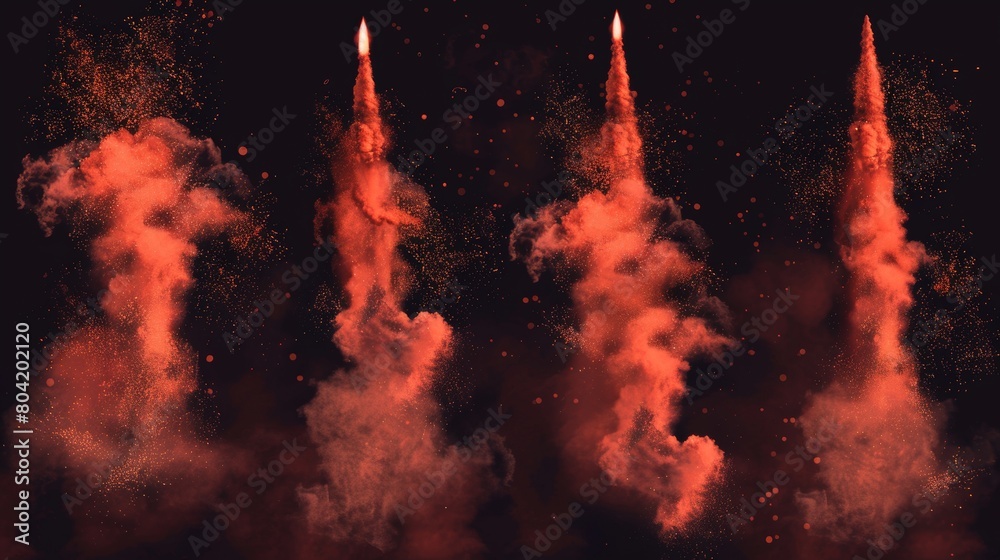 A realistic set of red dust clouds isolated on a transparent background ...