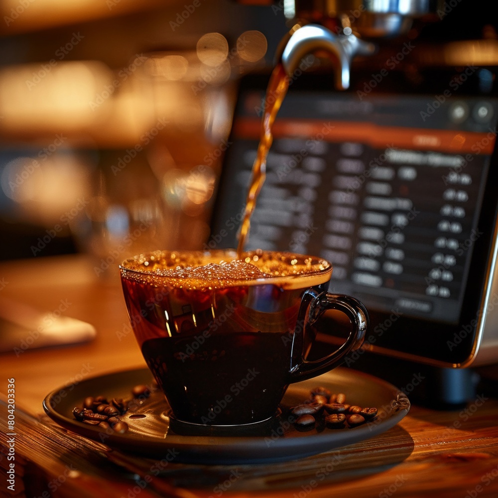 Digital nomad workspace in a coffee bar with augmented reality menus ...