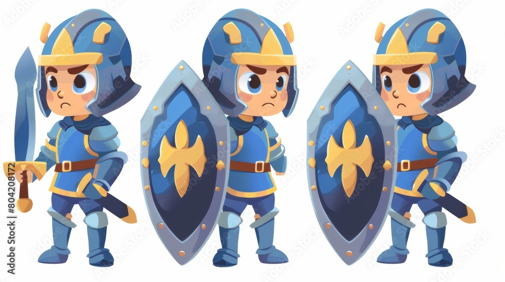 Modern kid imagination character of knight with shield and sword. Hero ...