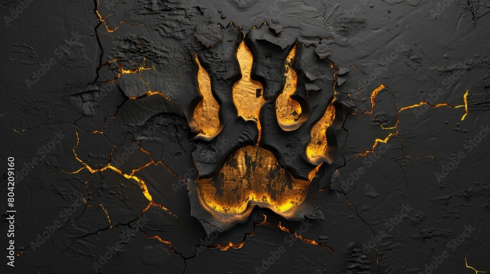 This is a gold lion paw slash scratch with burning rips on a modern ...