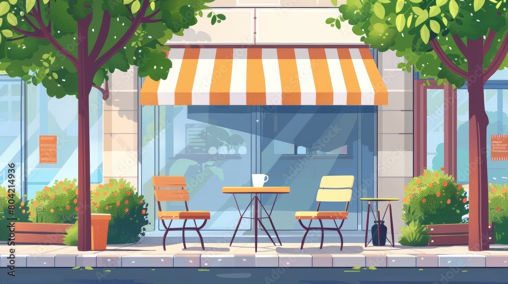 Cafe booth on street scene cartoon illustration. Outside restaurant in ...