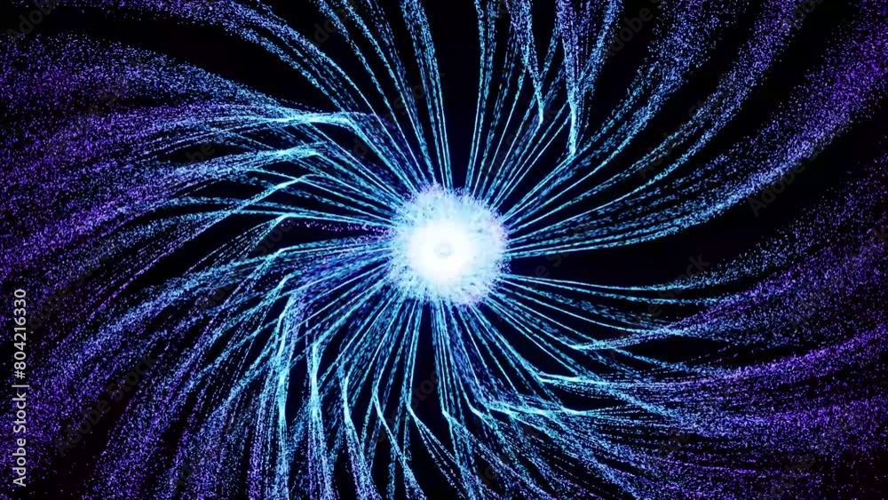 Visual effects, VFX, purple particles sprays zoomout on black ...