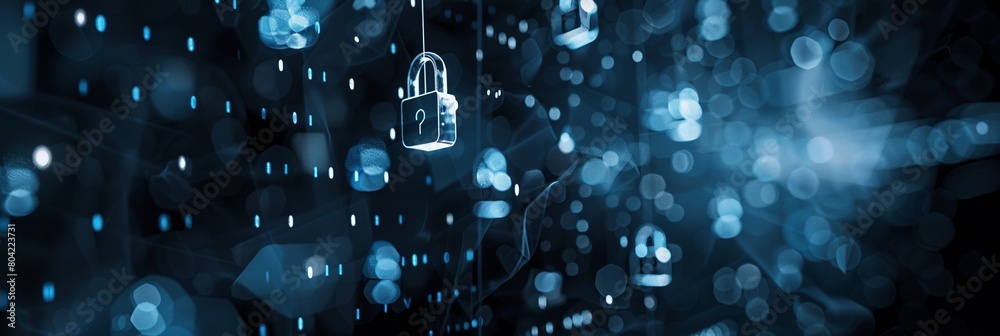 Fragmented padlock icons symbolizing a cybersecurity breach, depicted ...