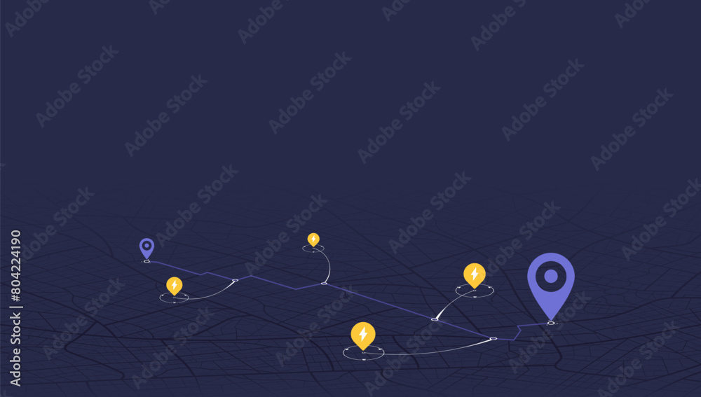 EV charging station location along the route. Gps tracking navigation ...