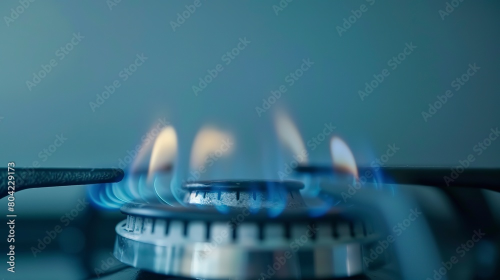 Detailed view of a natural gas flame on a stove, showcasing the ...