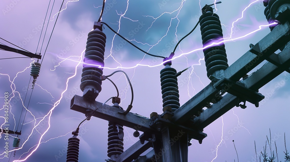 Detailed shot of lightning arrester equipment on an electric grid ...