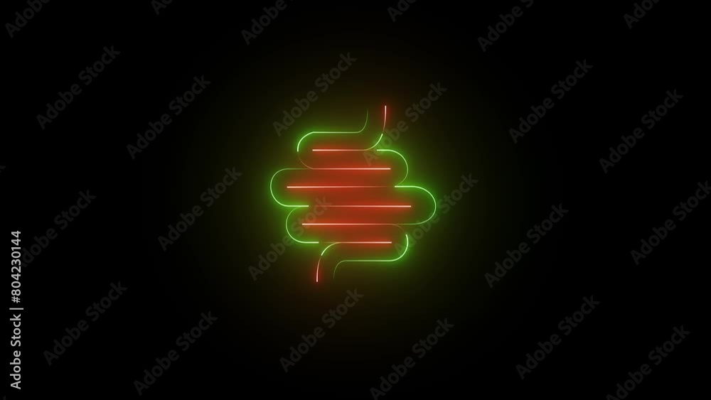 Neon glowing Digestive tract icon animation. Intestines Structure Neon ...