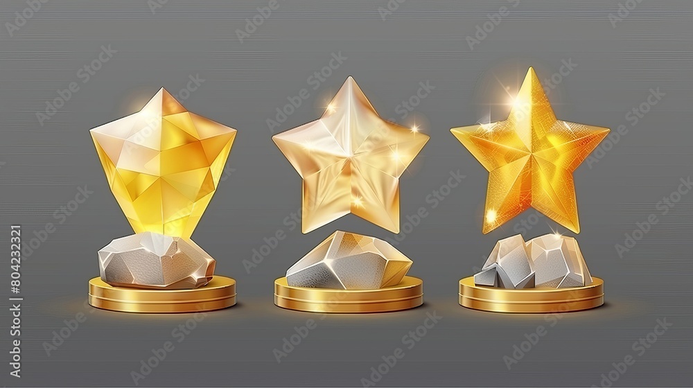 3D crystal trophy mockups isolated on transparent background with stars ...