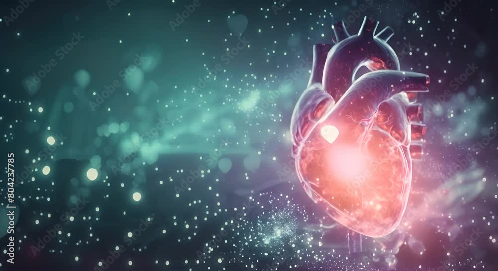 red pulsating heart with veins, anatomy of a human organ, on a blue ...