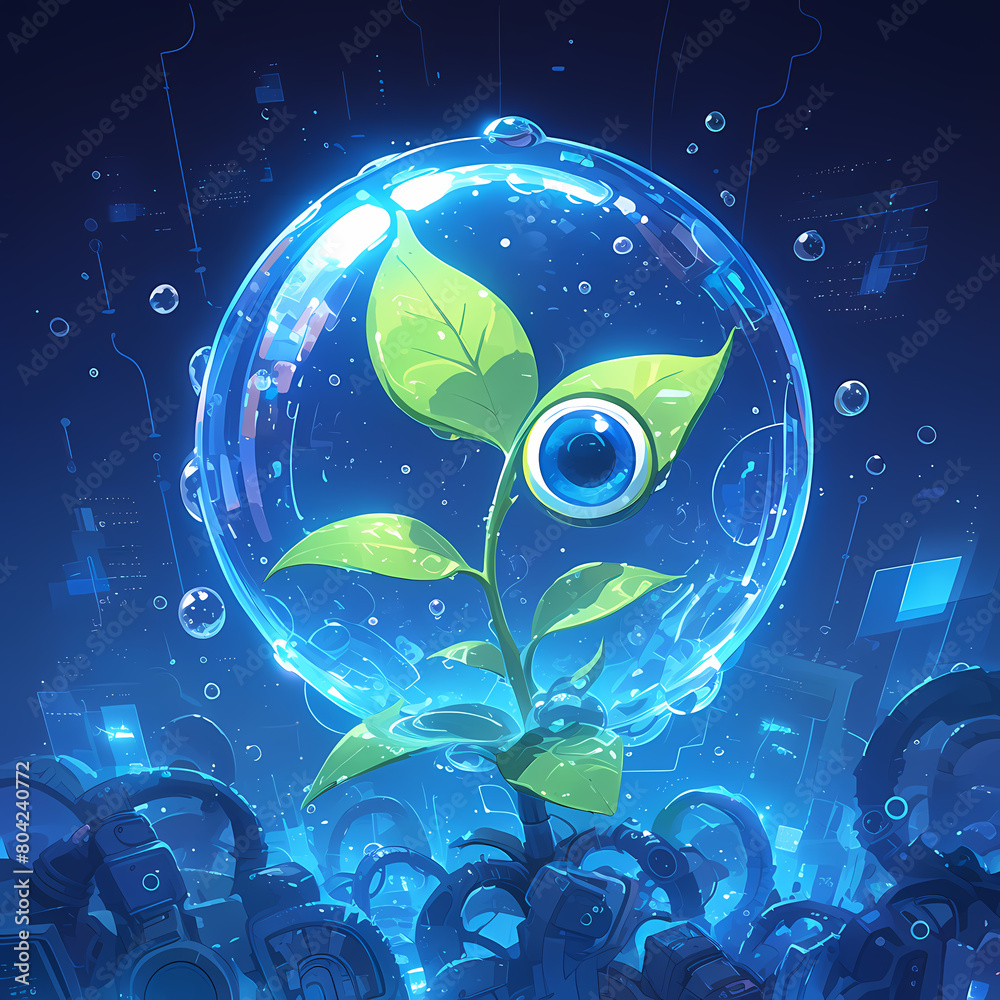 A futuristic vision of a lush digital ecosystem within an urban ...