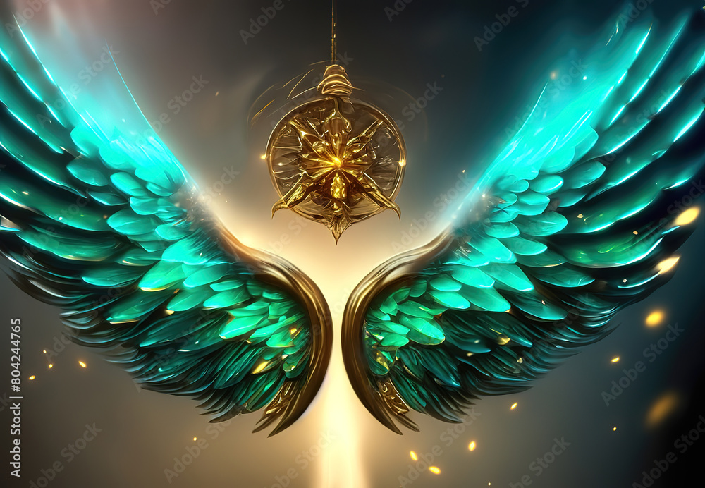 Angelic abstract motif in emerald and gold color. Background colors ...