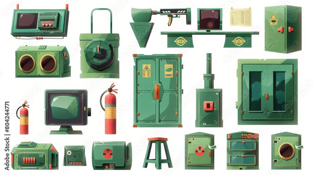 This is an underground bunker laboratory interior cartoon set ...