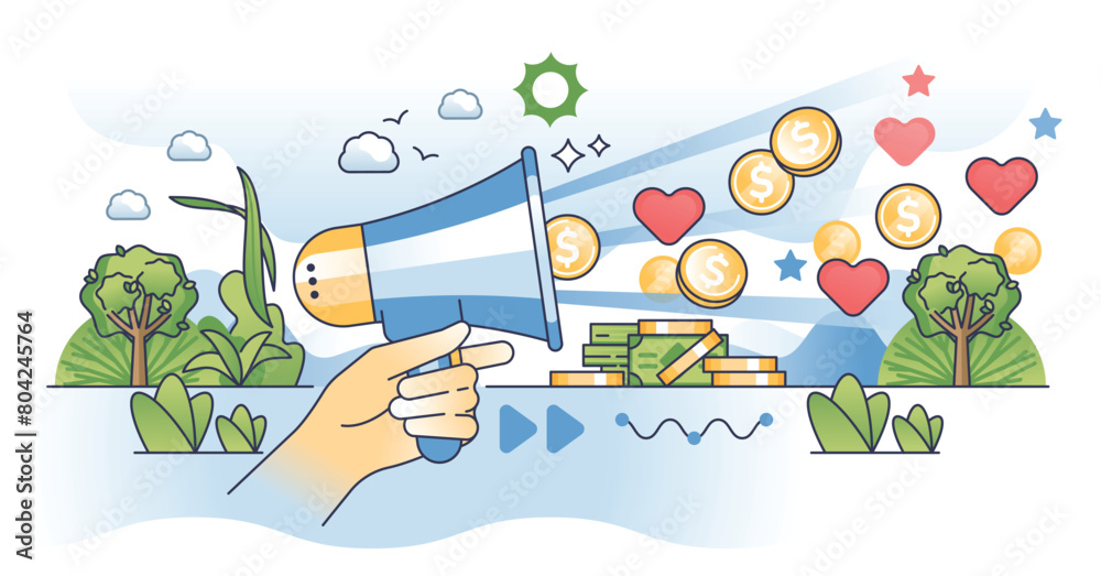 Nonprofit fundraising campaign with money gathering outline hands ...