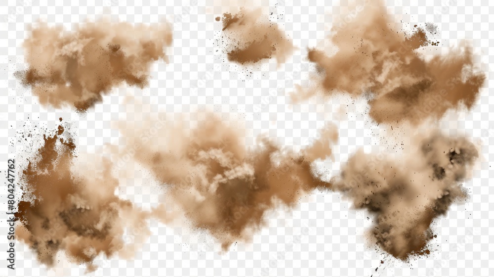 Set of brown dust clouds isolated on a transparent background. Modern ...