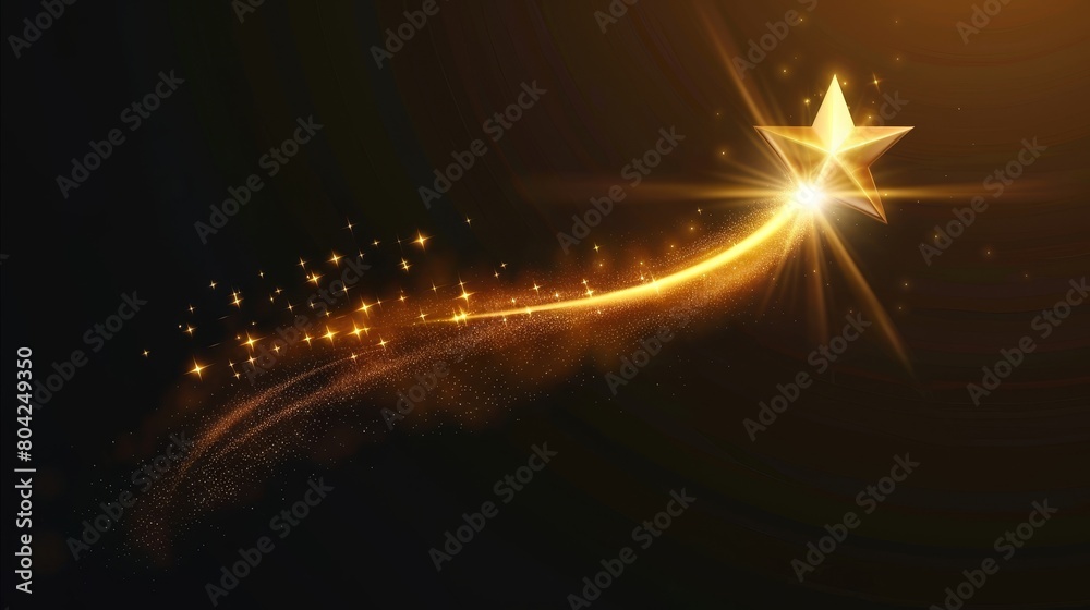 On transparent background, gold star with a magic curve trail ...
