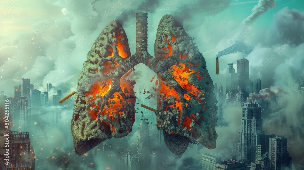 Artistic representation of a cigarette transforming into a tree, a ...