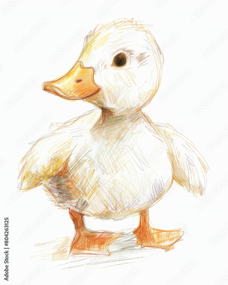 Baby chubby white duck, 4 year old's basic scribbly outline pastel ...