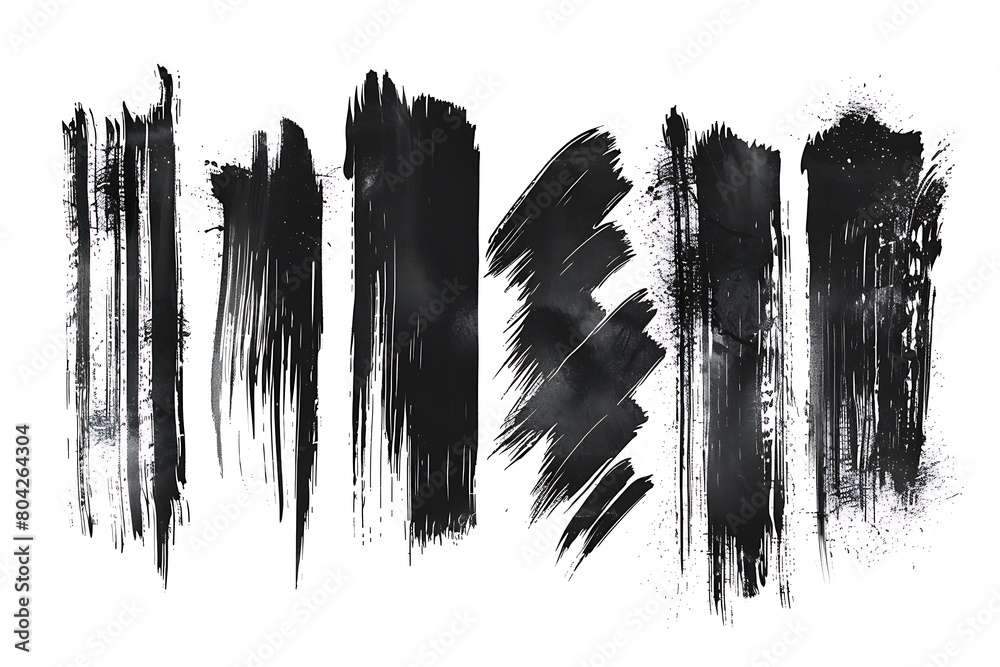 Brush strokes set isolated on white background. Black paint brush ...
