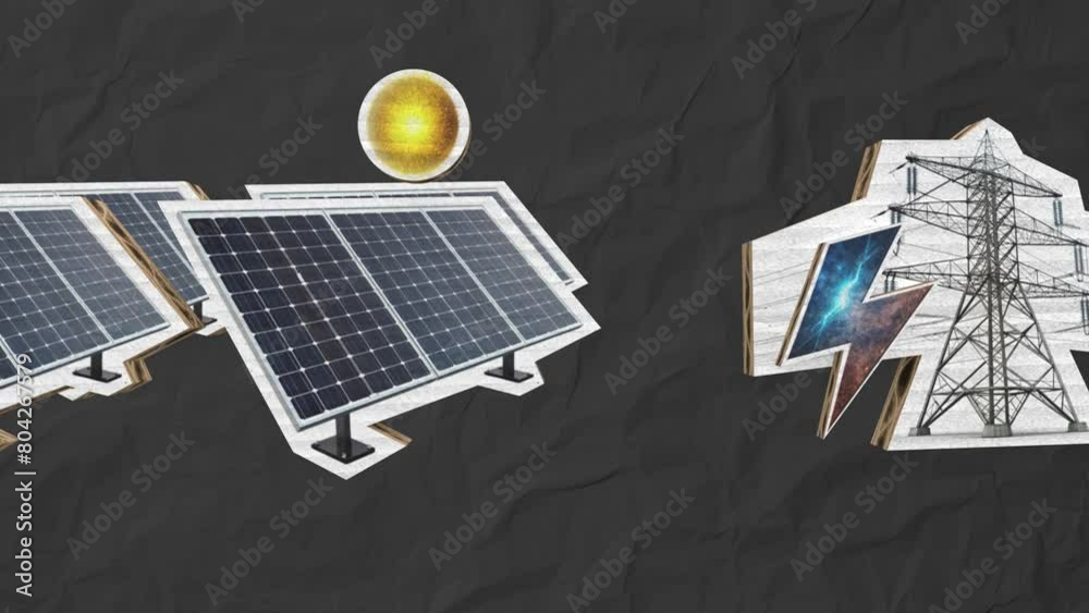 Solar panels are charged from the sun and transmit energy to the city ...