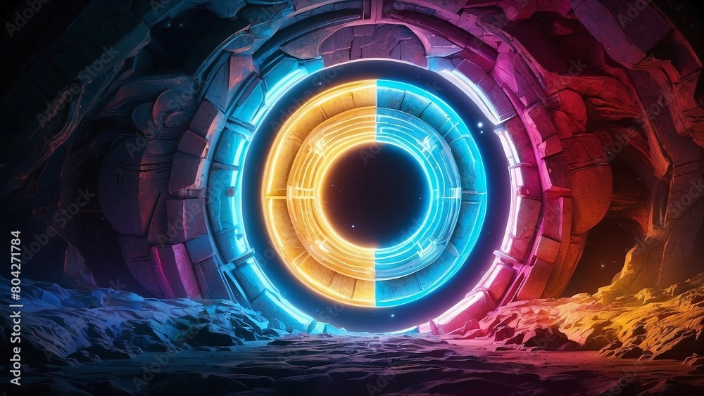 Star gate portal surrounded by energy of different colours, sci fi ...