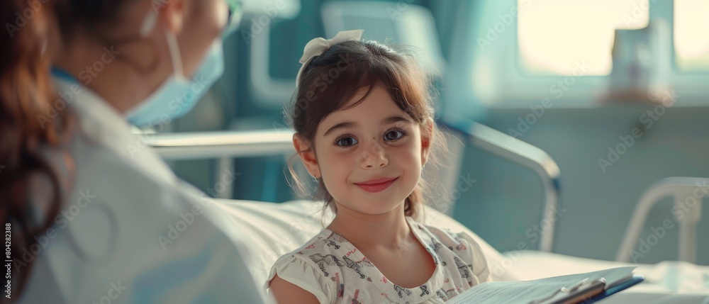 This cute child is being cared for in the modern pediatric/children ...