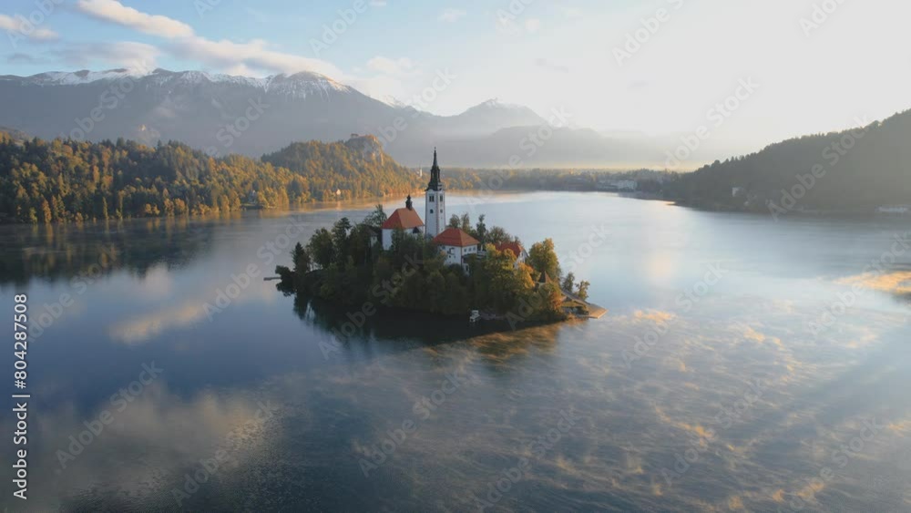 Flight around (360-degree Video) of Bled Island (Blejski otok) with ...