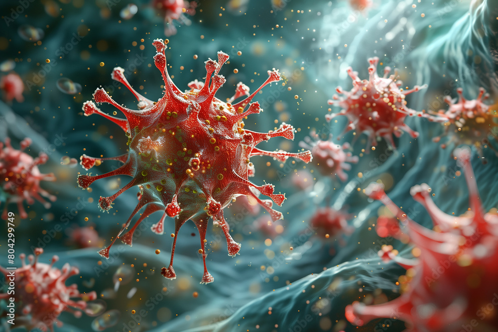 Illustration of abstract colorful stem cell under microscope view in ...