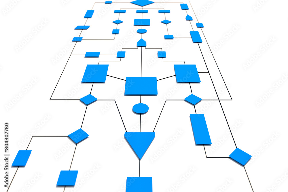 Business flowchart in blue. Step-by-step industrial process, system ...