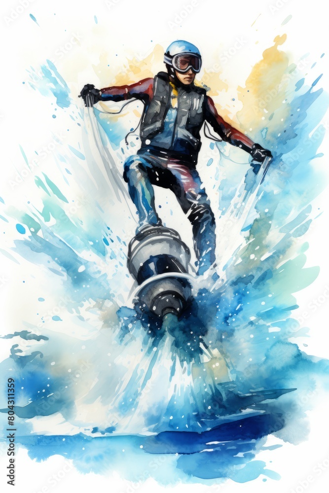 A man expertly rides a snowboard on top of a wave, showcasing his skill ...