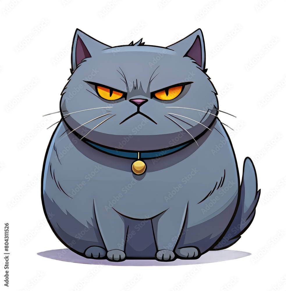 charismatic Cartoon angry cat is a villain with open eyes, an ...
