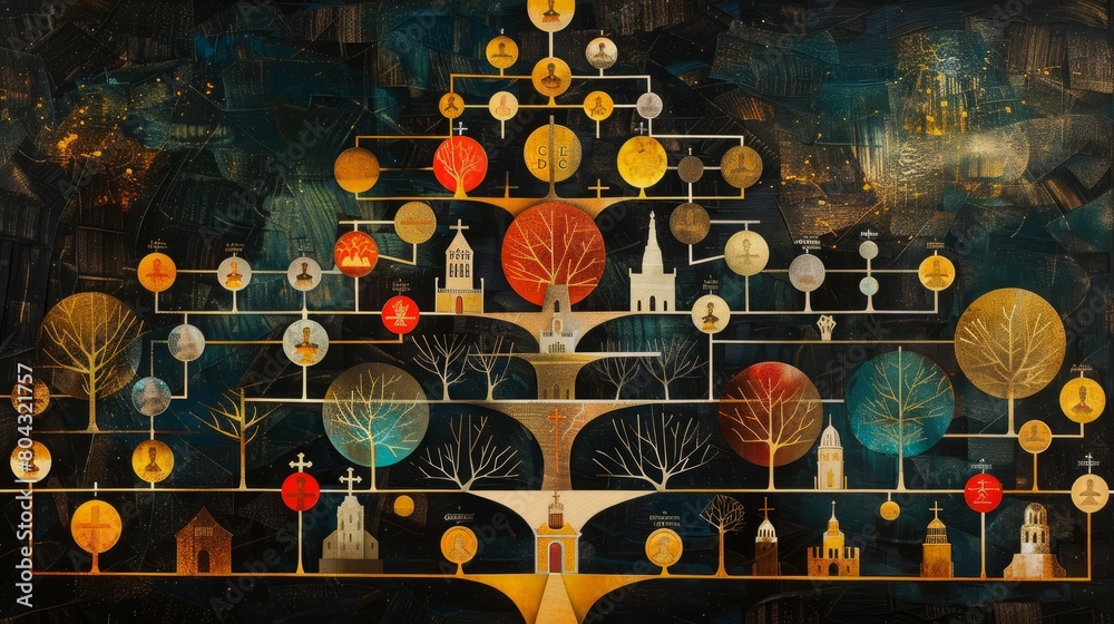 An illustration of a family tree with roots in the shape of a tree with ...