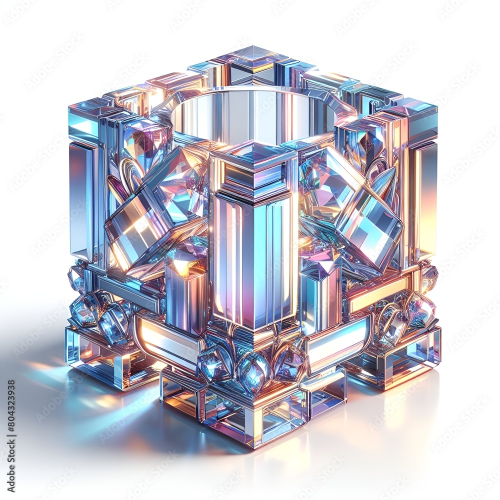 Holographic 3d cube. Holograph glossy rainbow box.cartoon glass cube ...