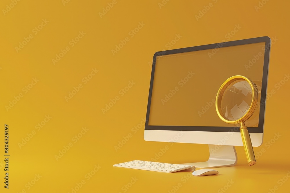 Magnifying glass on computer screen, technology concept, online ...