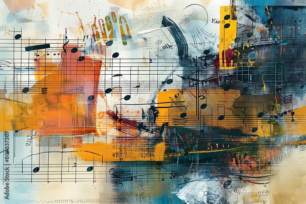Vibrant exchange illustrated A musical score showcasing a fusion of ...
