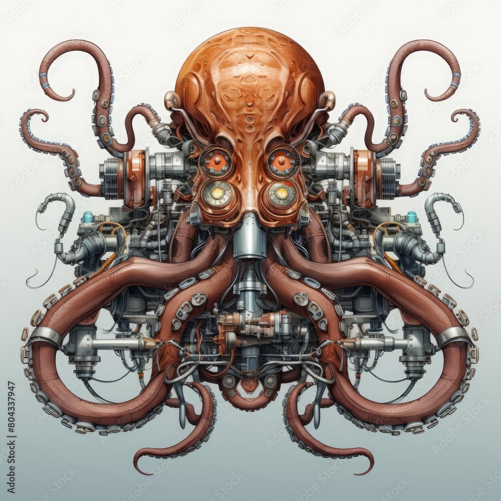 Steampunk octopus illustration, featuring realistic tentacles made of ...
