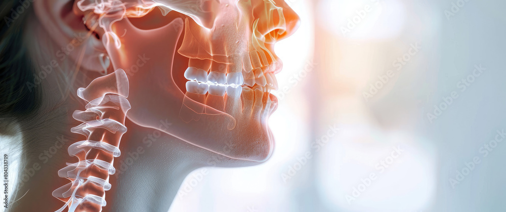 A close up of an X-ray line drawing on the side profile of a woman's ...