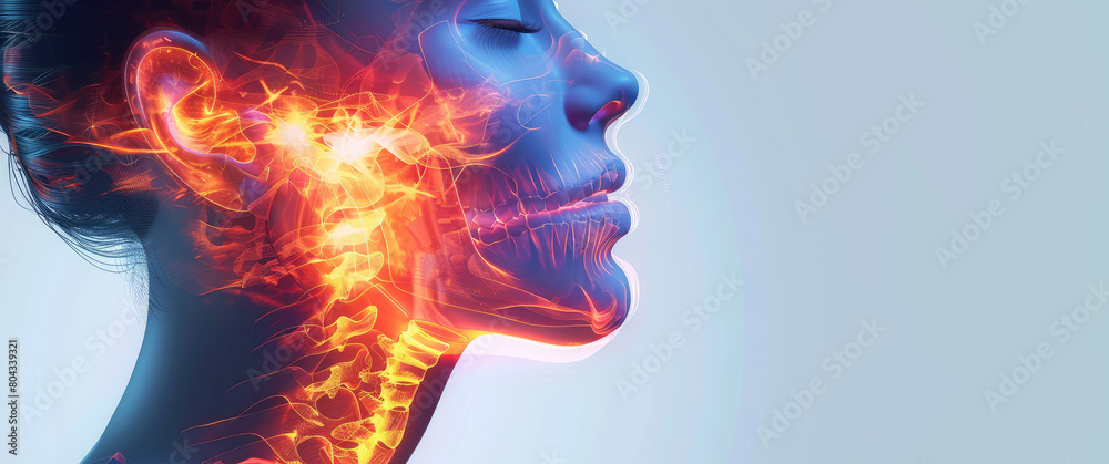 A close up of an X-ray line drawing on the side profile of a woman's ...