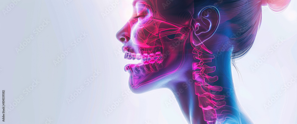 A close up of an X-ray line drawing on the side profile of a woman's ...
