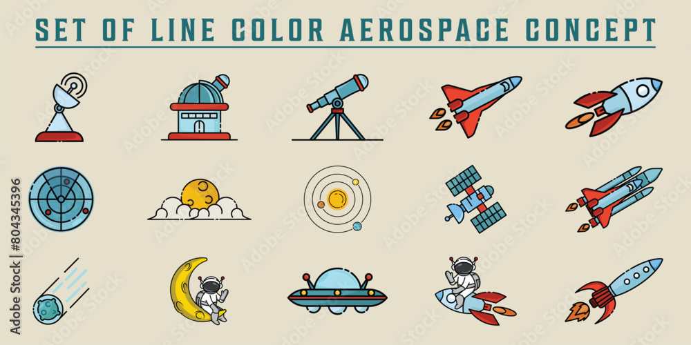 set of aerospace icon line color vector illustration template graphic ...