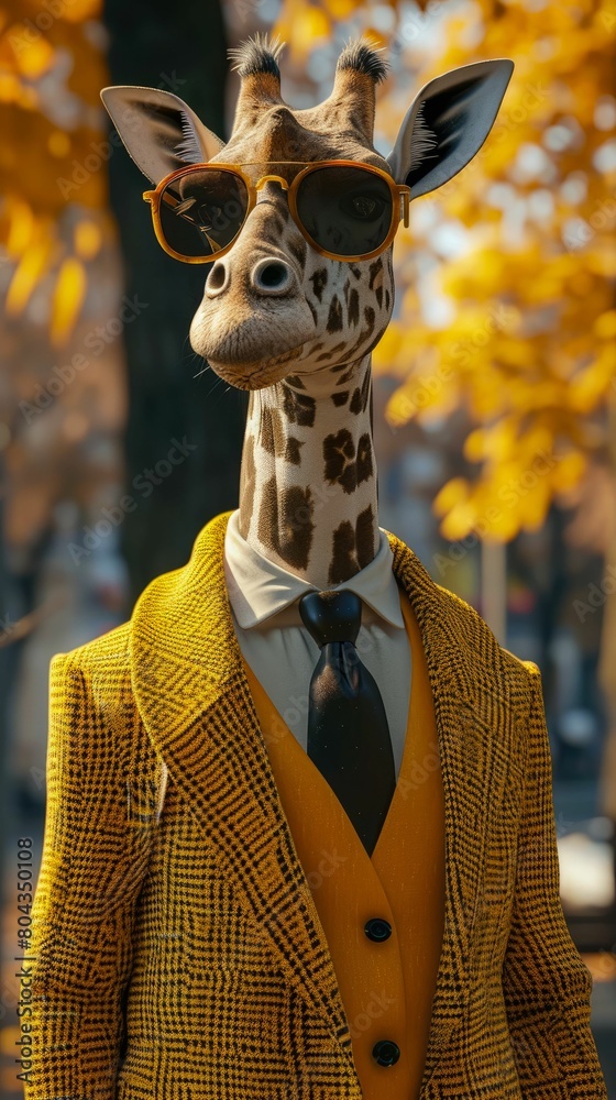 Graceful giraffe strolls through city streets in tailored splendor ...