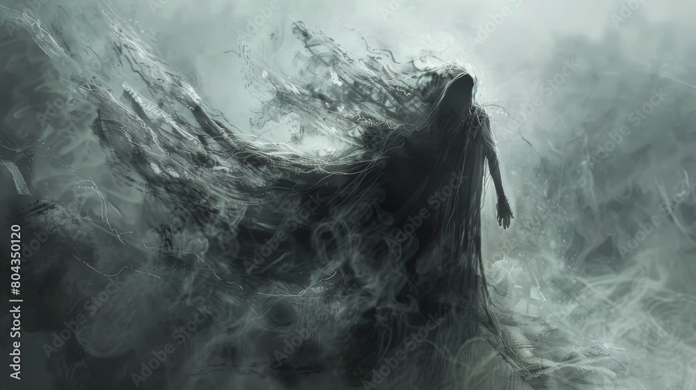 Banshee emitting a haunting wail, ethereal and chilling, against a ...