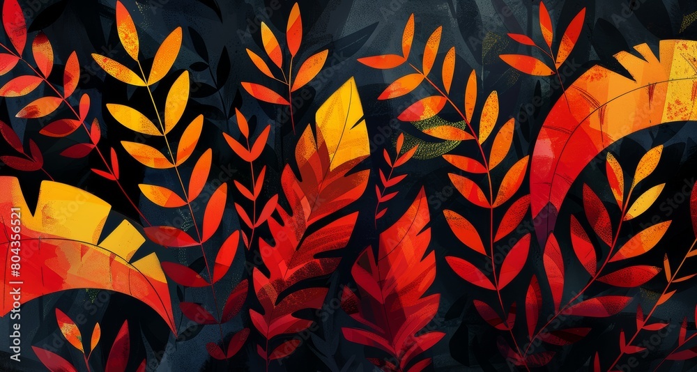 Abstract digital print of Inca Gold and Scarlet Sage, combining life ...