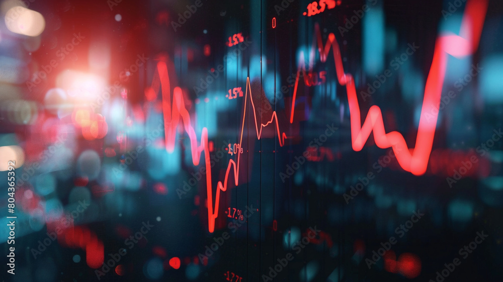 Realistic depiction of a stock market graph falling, highlighted by a ...