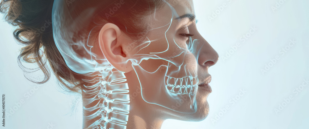A close up of an X-ray line drawing on the side profile of a woman's ...