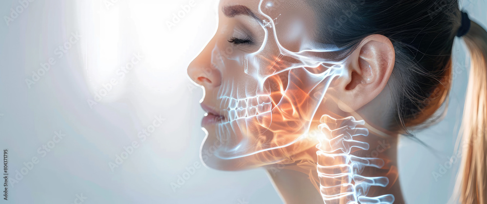 A close up of an X-ray line drawing on the side profile of a woman's ...