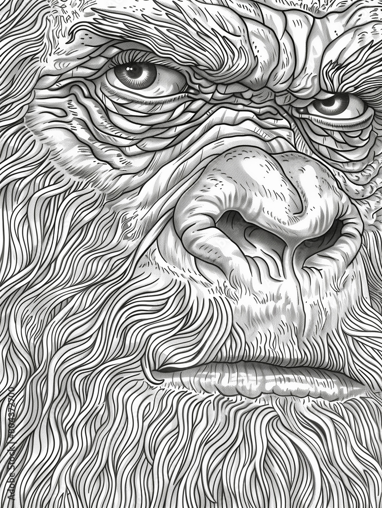 Artistic bigfoot line art drawing illustration sketch of a sasquatch ...