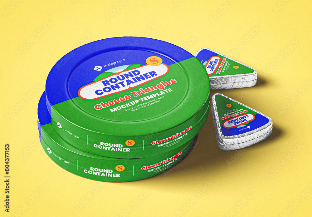 Round Cheese Triangles Package Mockup Stock Template | Adobe Stock