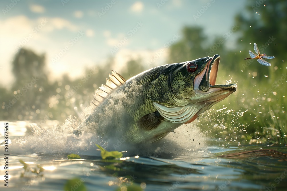 Splashing Largemouth Bass created with Generative AI Technology, ai ...