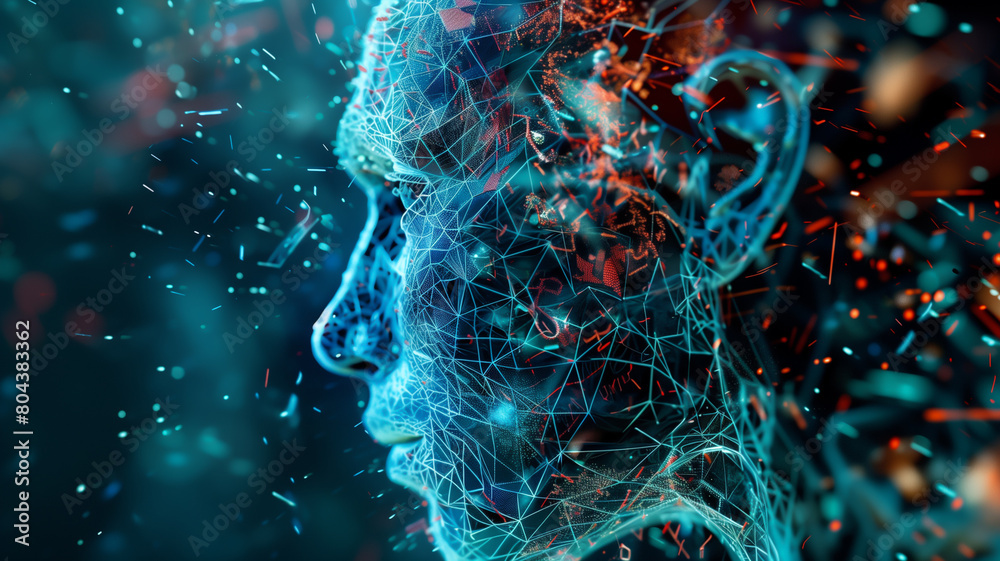 a digital sculpture of an abstract humanoid figure, composed of ...