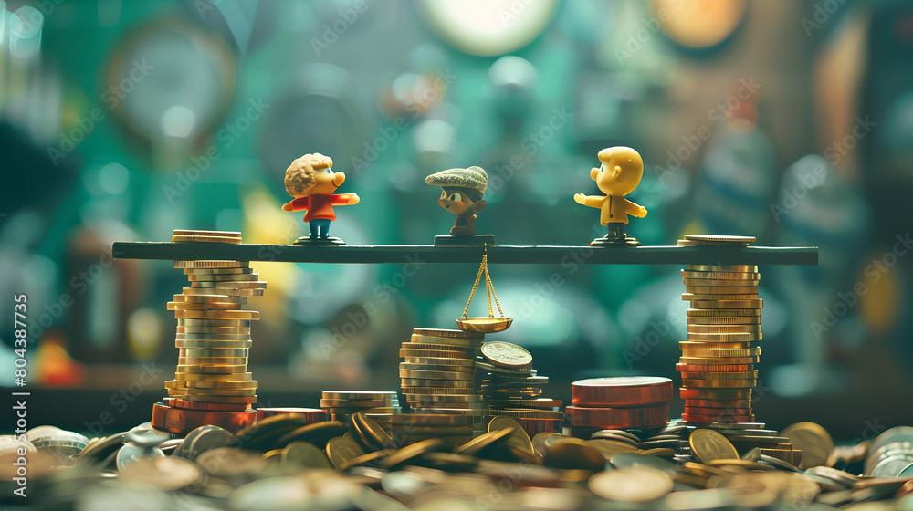 Cartoon Characters Balancing Budget on Beam Scale - Financial ...
